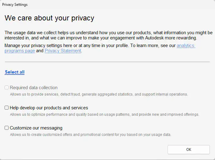 How to stop Autodesk Privacy Settings dialog box from popping up repeadely. How to stop Autodesk Privacy Settings dialog box from popping up repeadely.